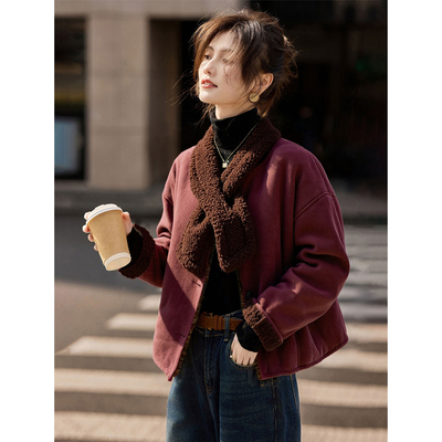 短款仿皮草外套2025年冬季新款皮毛一体围巾上衣女装SXPC25065