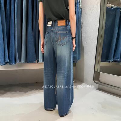 代嘉儿B9326阔腿牛仔裤女2026春季新款蓝色宽松高腰显瘦弹力甩裤