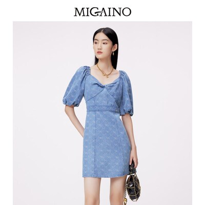 曼娅奴牛仔连衣裙2024夏季新款气质设计感莱赛尔A字短裙MO14DB635