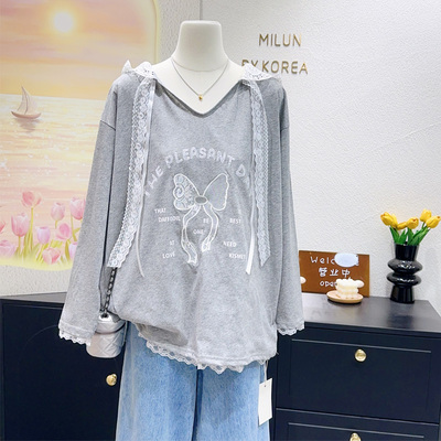 独特设计感蕾丝连帽防晒衫大码