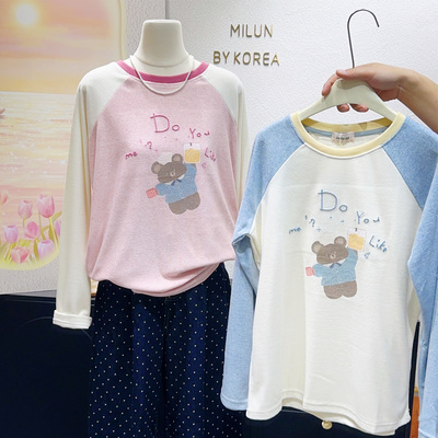 95%纯棉奶甜可爱小熊撞色长袖