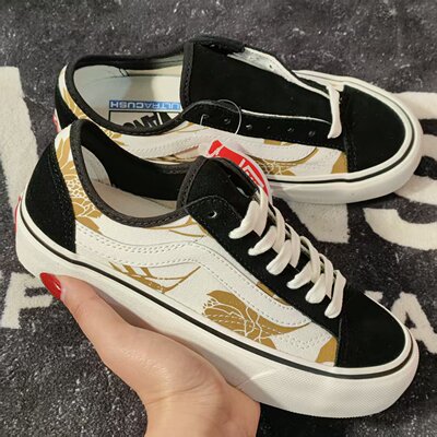 Vans Old Skool黑白色金花卉低帮休闲板鞋 VN0A3MVL4V4