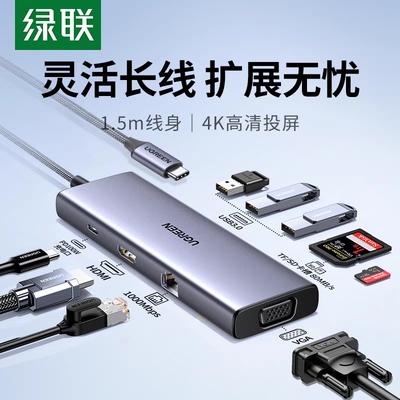 Ugreen绿联1.5米typec长线4k扩展坞HDMI9合1usb-c 25361拓展25360