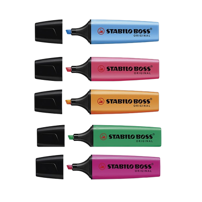 德国STABILO思笔乐进口70波士乐boss彩色荧光笔儿童学生粗划重点记号用大容量彩色小清新记号笔标记笔