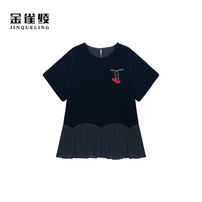 金雀绫【小辣椒】100桑蚕丝丝绒拼接轻奢加宽加大小衫SZA2SY510