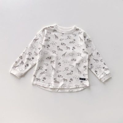 特价日单pm尾货110-130男孩长袖上衣纯棉华夫格满印圆领T恤打底