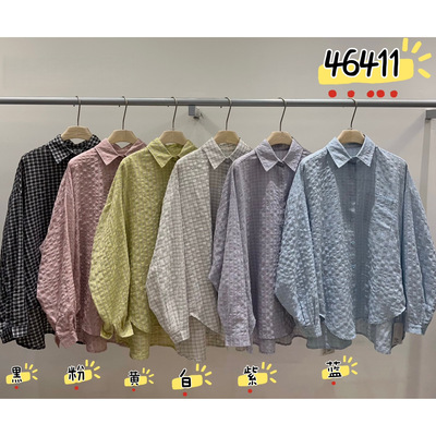 胖mm慵懒休闲风复古格子长袖衬衫