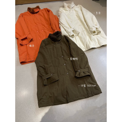 胖mm慵懒复古立领双排扣棉服大衣