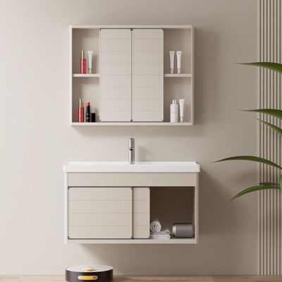 风水镜太空铝浴室柜组合隐藏式推拉门一体陶瓷洗手盆柜脸盆洗漱台