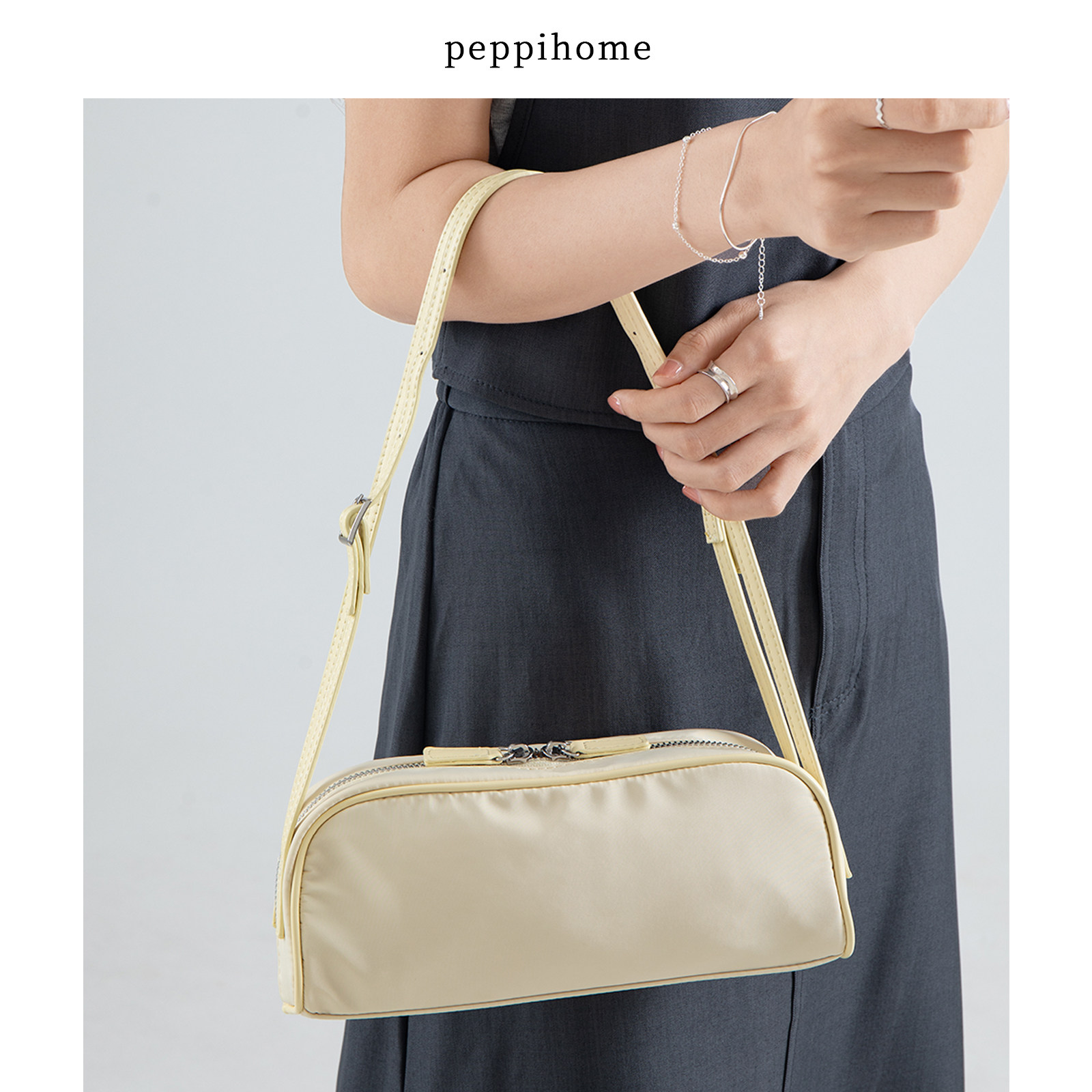 PEPPIHOME 韩系复古细肩带尼龙法棍包日常通勤小众时尚手提单肩包