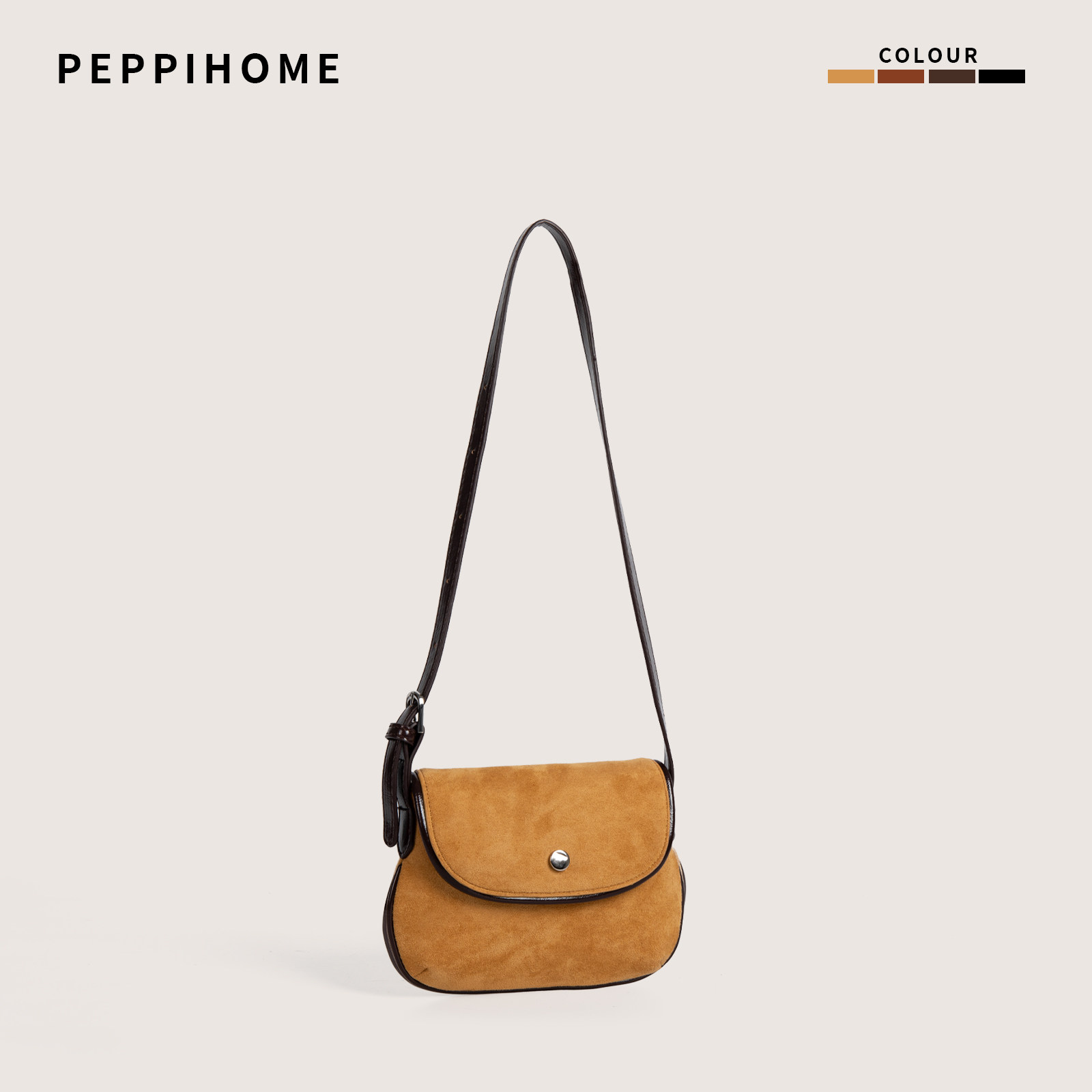 PEPPIHOME 韩国博主同款复古简约通勤单肩包秋冬新款麂皮绒马鞍包