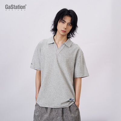 【3件7.5折】Gastation毛巾料海鸥领POLO 赛车标绣花休闲老钱风