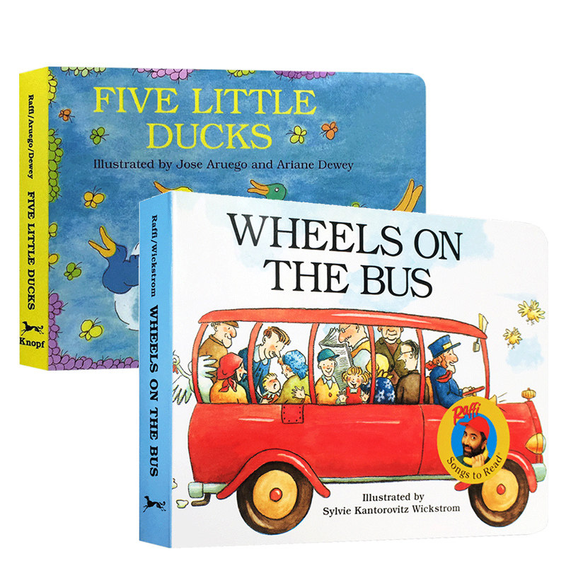 送音频2册纸板书经典童谣绘本Five Little Ducks五只小鸭wheels on the bus公车巴士上的轮子英文原版入门启蒙 ...