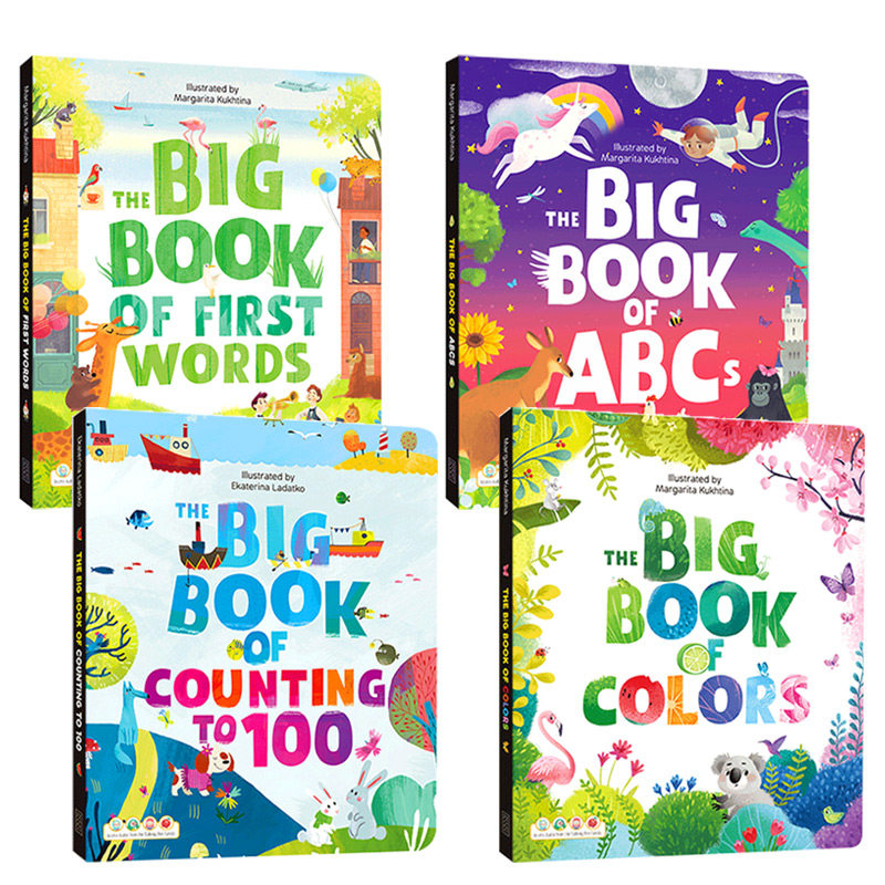 英文原版 The Big Book of colours,first words, ABC,counting唯美认知大书 4大主题册颜色单词 ...