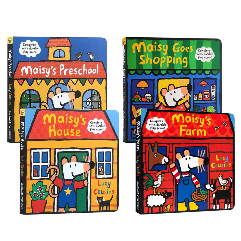 英文原版小鼠波波系列4册Maisy's House/preschool/Goes Shopping/Farm低幼儿童英语启蒙认知书立体场景纸板 ...