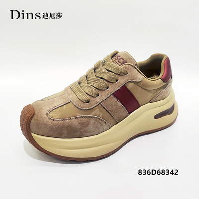 迪尼莎2024秋季新款厚底显高运动鞋牛巴系带单鞋女68342