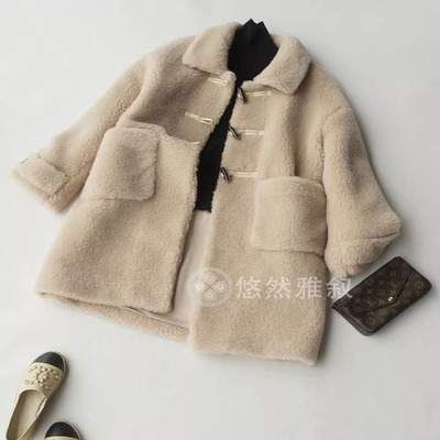 原1380现698 仅10几件 售完无补 加厚温暖真皮牛角扣经典渔夫大衣