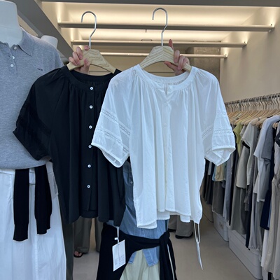 WEARELAB11833莱赛尔天丝亚麻衬衫女短袖刺绣小衫