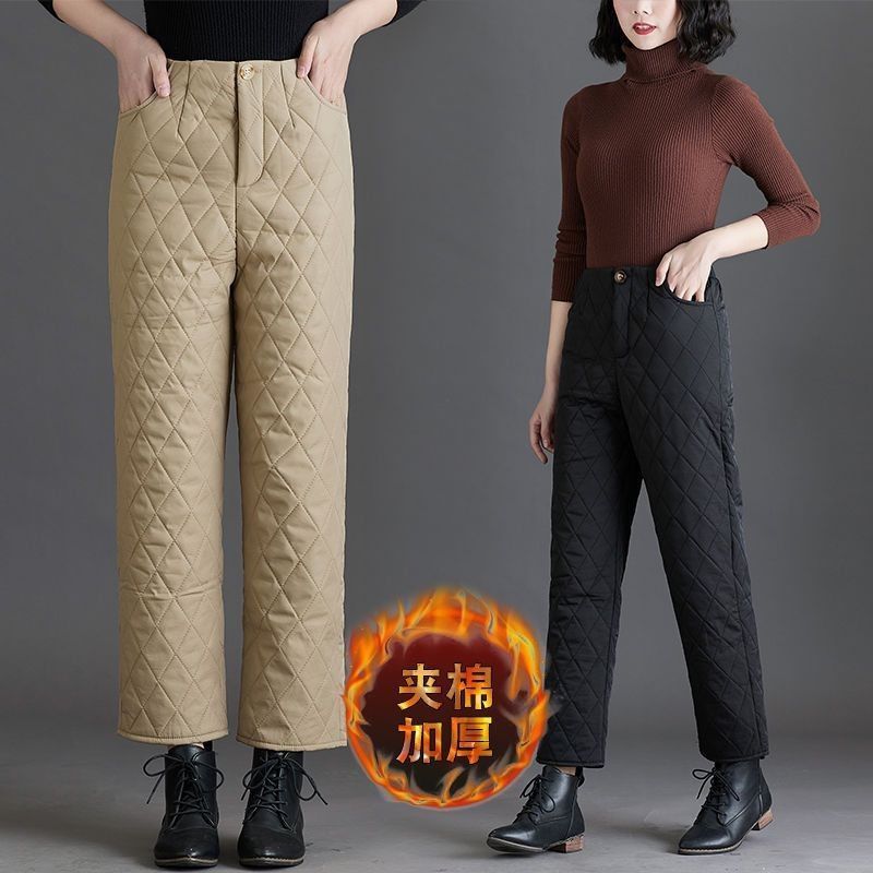 羽绒棉裤女外穿时尚冬季新款宽松直筒裤高腰夹棉加厚保暖显瘦长裤