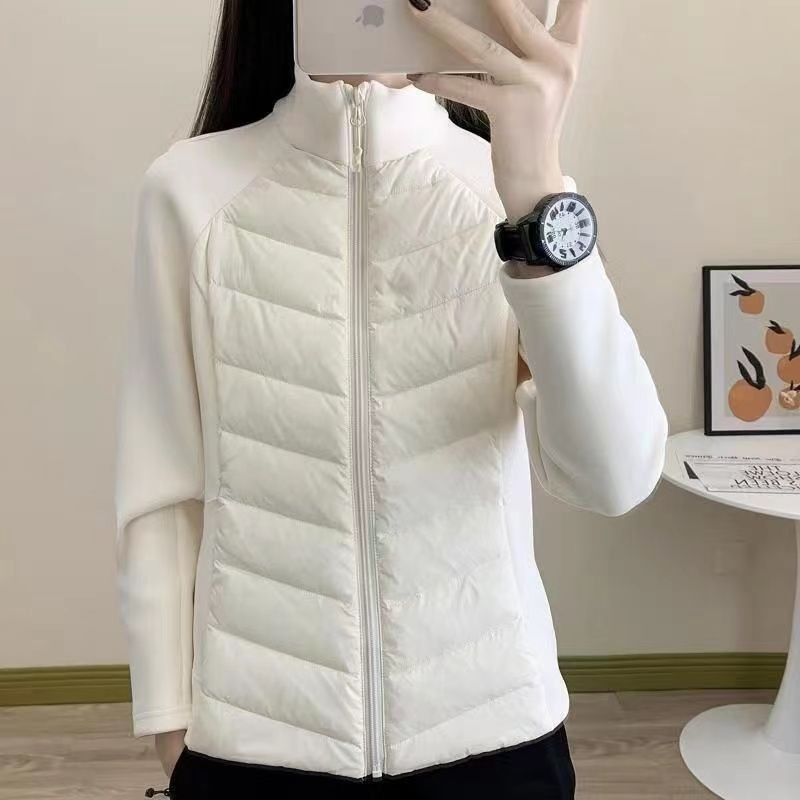 冬季毛呢瑜伽拼接运动棉服女立领修身户外保暖轻薄健身防风外套女