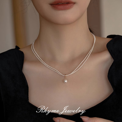 双层宫廷风珍珠项链女小众设计感高级锁骨链法式轻奢小众颈链配饰