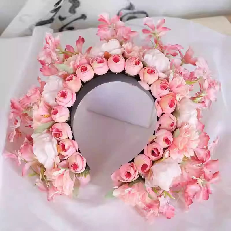 汉服簪花发箍绢花头饰国潮风立体花环拍照写真发饰