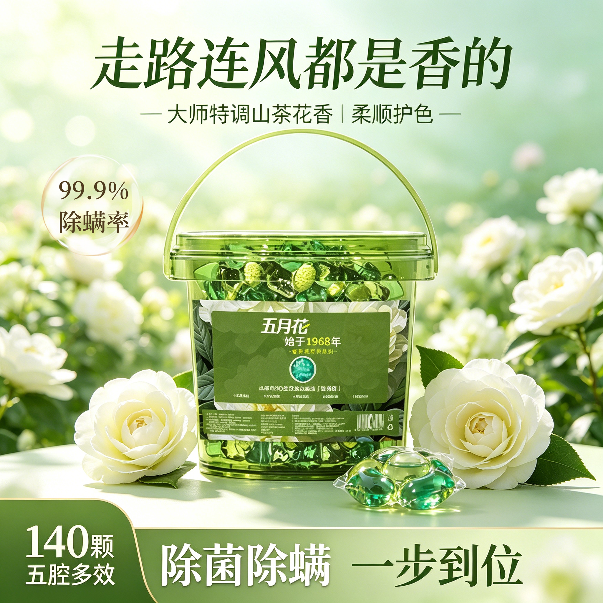 山茶花洗衣凝珠留香珠5效合1家用洗衣服持久留香去污去渍柔顺护色