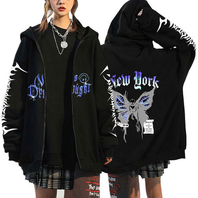 暗黑风嘻哈哥特原宿Y2Y卡哇伊拉链连帽衫男女 原宿外套卫衣