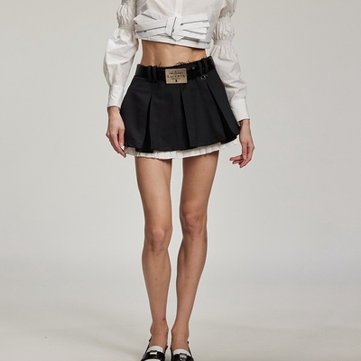 戚薇同款【LACERTA/莱瑟塔 设计师品牌】24AW拼接白边百褶短裙