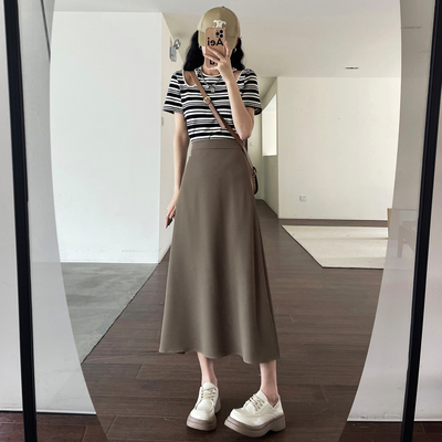 西装半身裙女中长款梨形身材穿搭高腰a字伞裙垂感大摆长裙