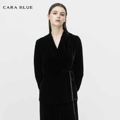 喀啦CARABLUE 气质百搭通勤围裹式V领上衣KB243PWJ0022