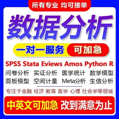SPSS数据分析服务eviews实证stata调查问卷meta医学amos统计R代做