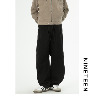 松紧腰抽绳纯色牛仔裤日系