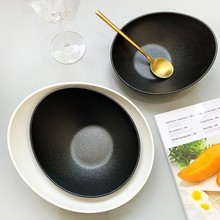 高级感创意西餐陶瓷斜口碗磨砂黑日式刺身碗家用沙拉料理碗火锅碗