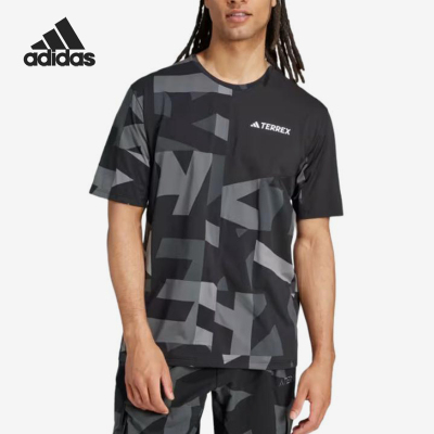 Adidas/阿迪达斯正品Terrex字母圆领男黑色经典休闲短袖T恤JE0390