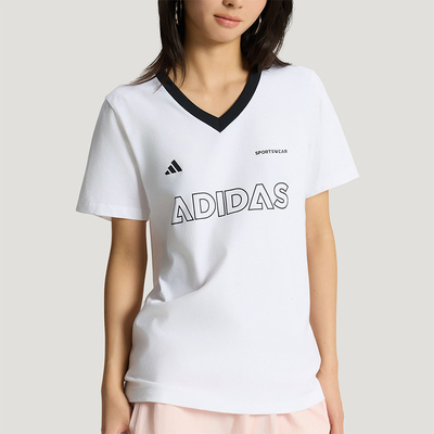 Adidas/阿迪达斯正品夏季女士V领透气休闲经典透气短袖T恤KX4878
