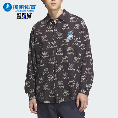 Adidas/阿迪达斯正品三叶草男士经典透气运动休闲印花衬衫JN1663