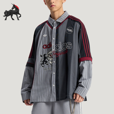 Adidas/阿迪达斯正品三叶草男士潮流经典休闲提花长袖衬衫KY2152