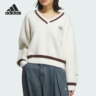 Adidas/阿迪达斯正品三叶草女士V领复古针织耐穿套头衫KC2687