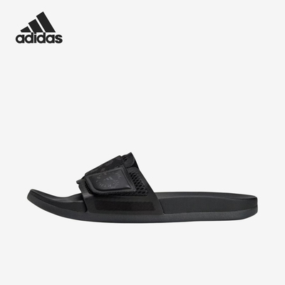 Adidas/阿迪达斯官方正品SMC一字女黑色简约软底居家拖鞋JQ9182
