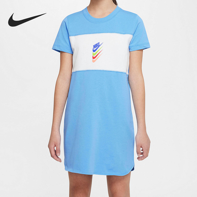 Nike/耐克正品运动大童圆领拼接短袖透气连衣裙DO7155-412