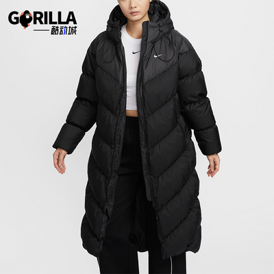 耐克女士连帽保暖长款休闲羽绒服