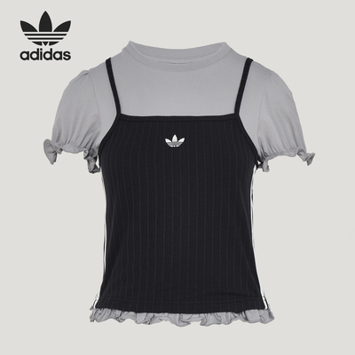 Adidas/阿迪达斯正品三叶草女士经典花边下摆短袖T恤KY3299