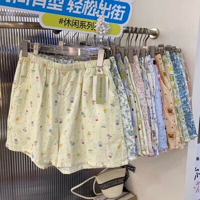 深鹿3562女士婴儿棉纱布夏A类亲肤柔软短裤家居睡裤可外穿沙滩裤