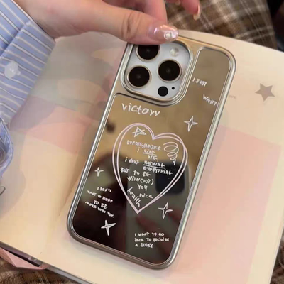 原创个性创意爱心涂鸦ins电镀银边镜面适用于苹果手机壳iPhone16promax15pro/14/13/12/11小米14promate60P70