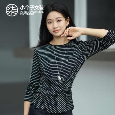 柒量一裁小个子黑色条纹长袖T恤