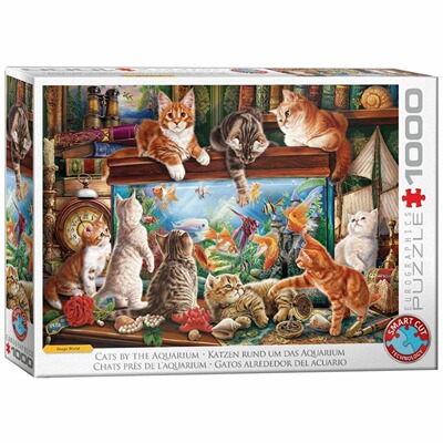 微异形新品鱼缸旁的猫咪益智拼图