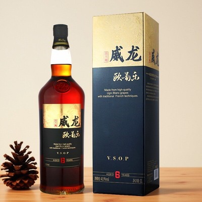 威龙欧葡乐白兰地6年 原汁白兰地vsop葡萄蒸馏酒橡木桶六年陈酿1L