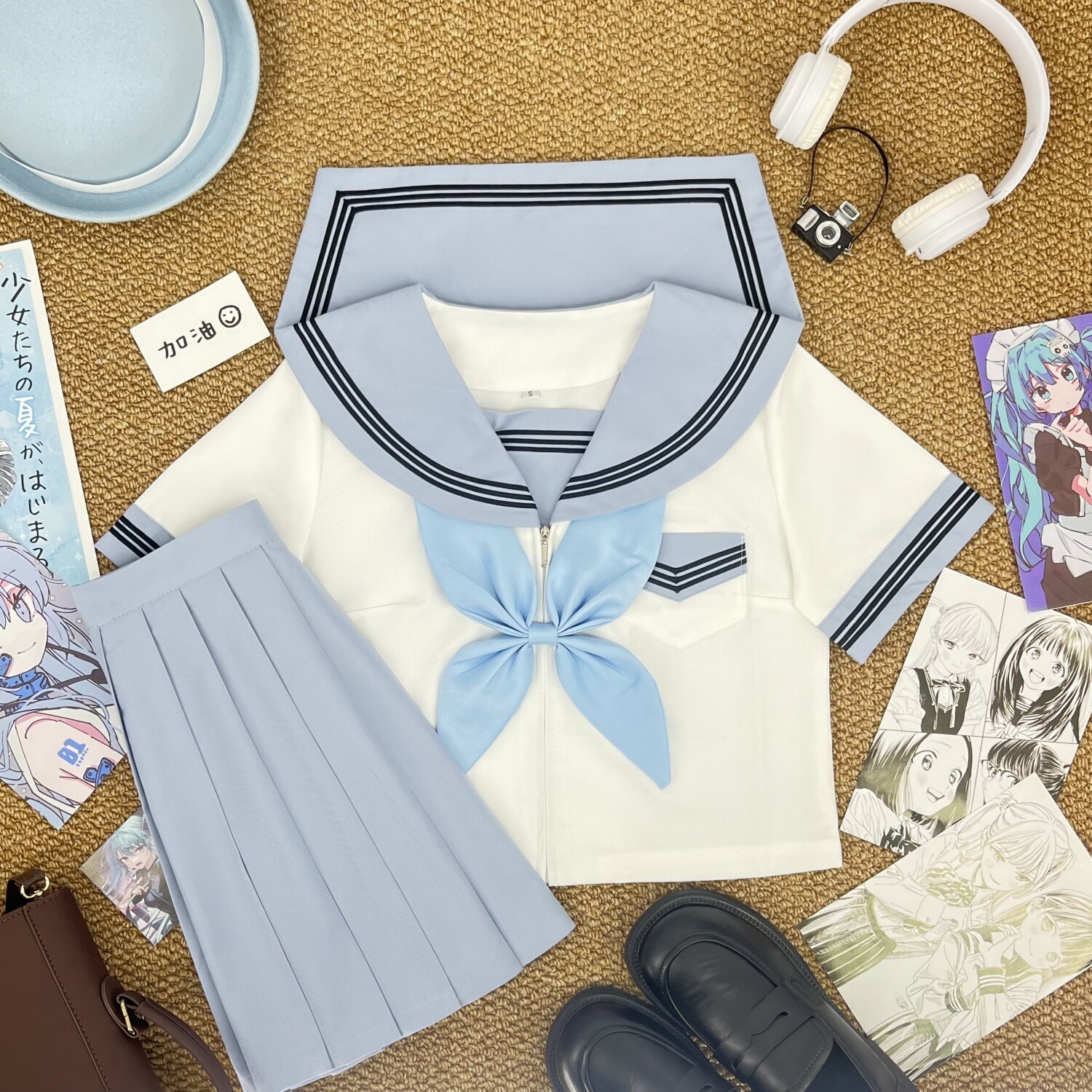 大婶家云冷中浅蓝三本JK制服套装日系学院风蓝白清新配色水手服女