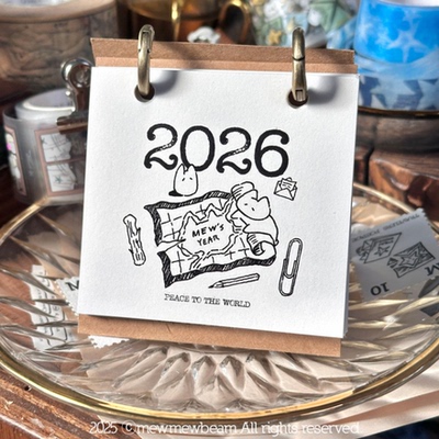 韩国正品mewmewbeam 2026年复古手绘迷你桌面型摆件台历日历月历